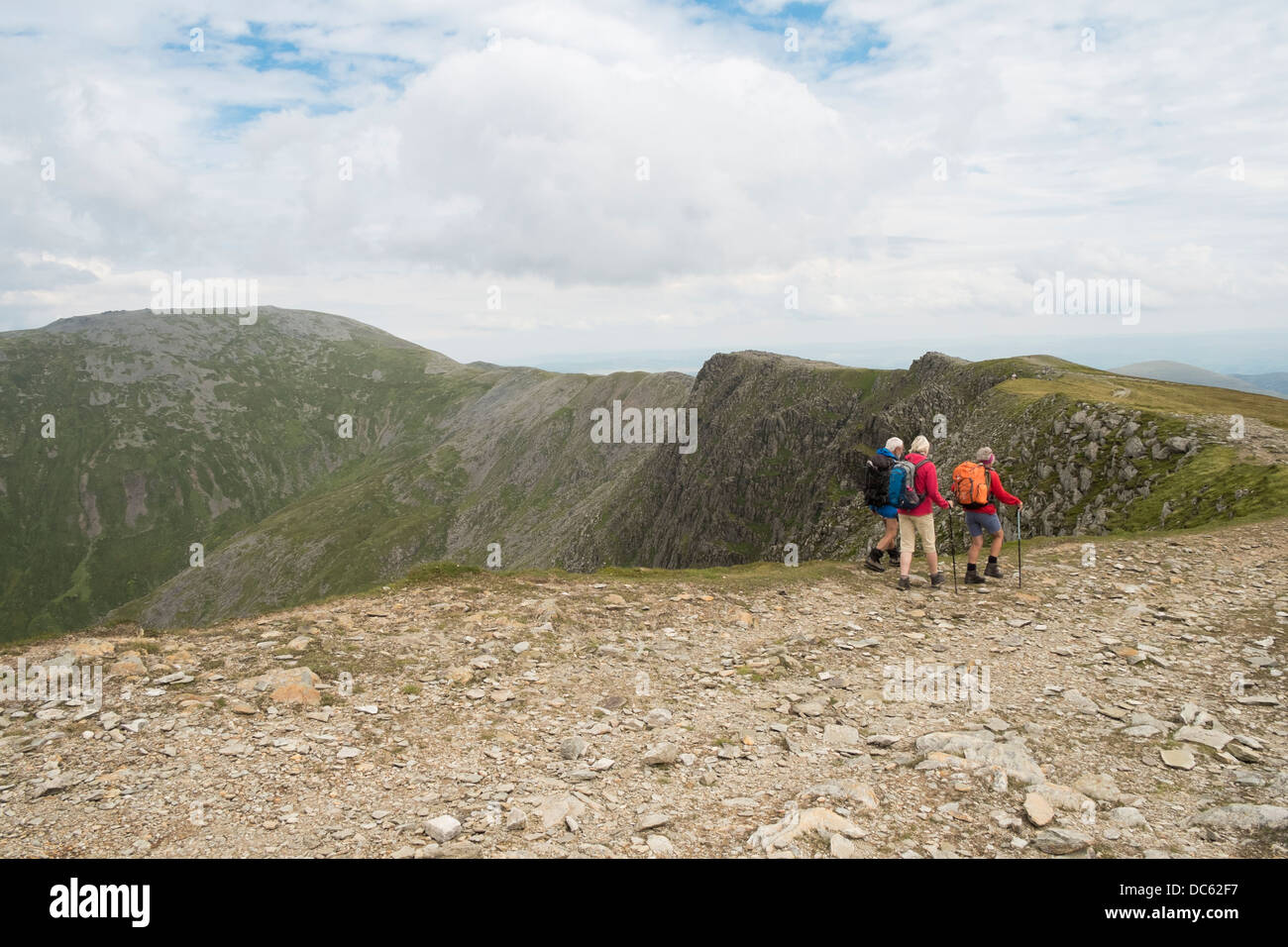 Walkers walking from Carnedd Dafydd to Carnedd Llewelyn in Carneddau ...