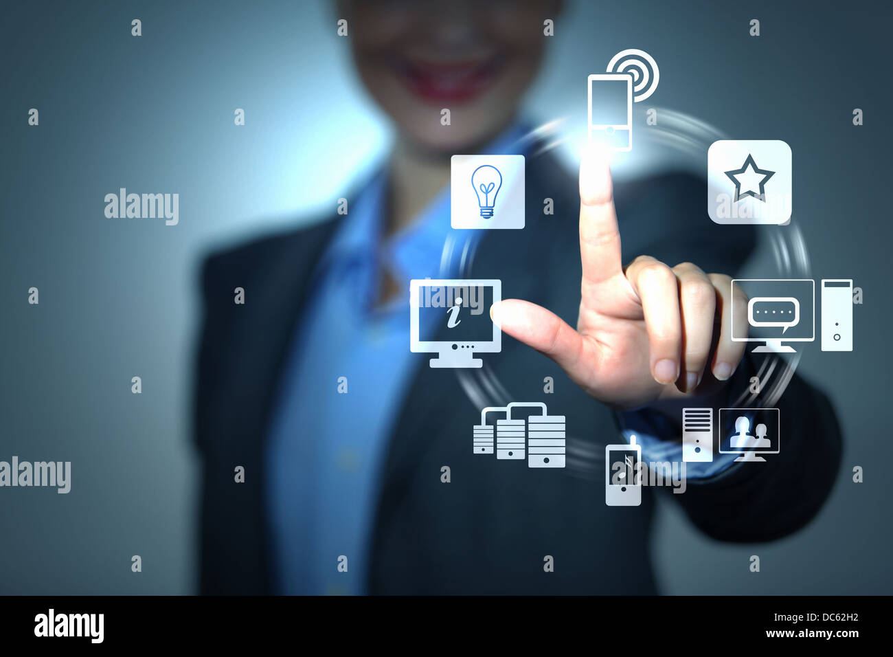 hand pushing on a touch screen Stock Photo - Alamy