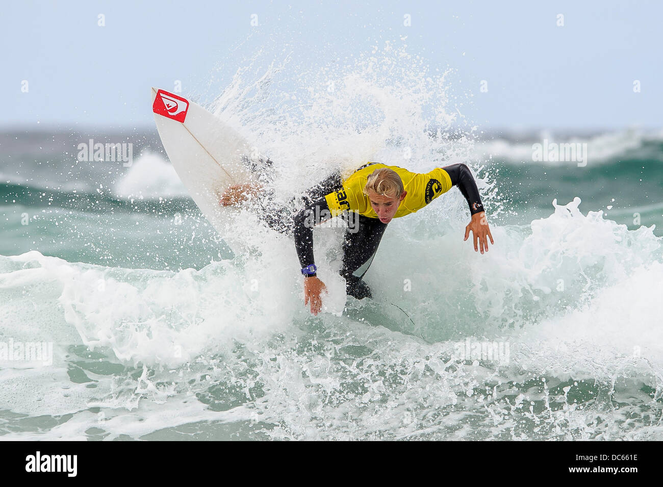 Newquay, UK. 09th Aug, 2013. Rhys Barfield of Harlyn in action during ...