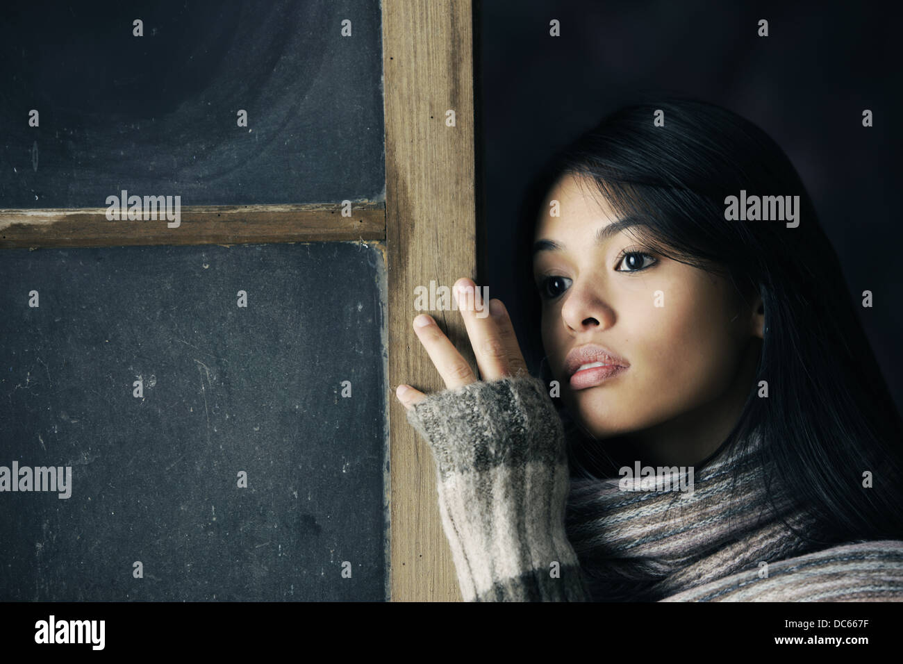 Beautiful girl at window Stock Photo - Alamy