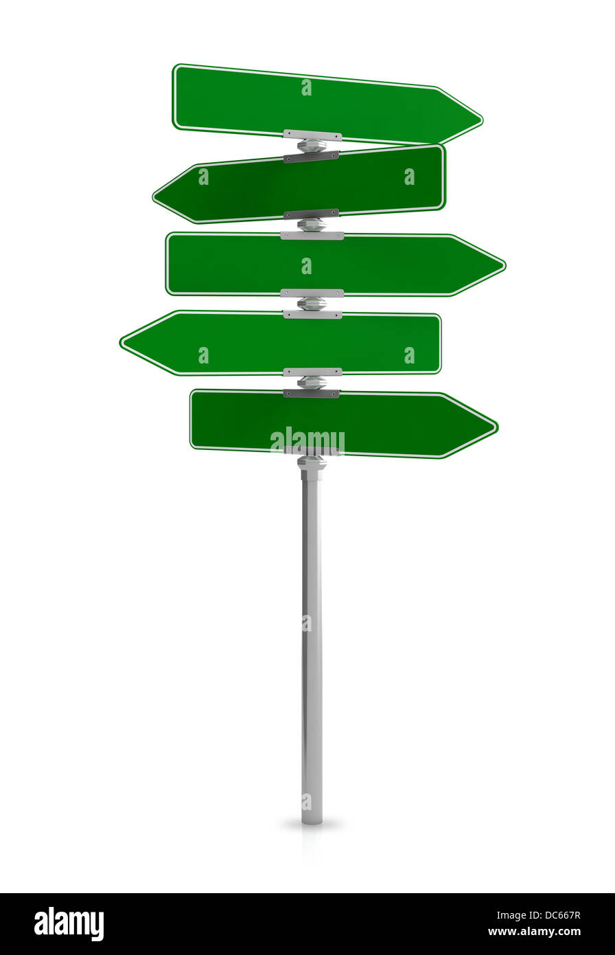3D illustration of green road sign isolated on white background Stock ...