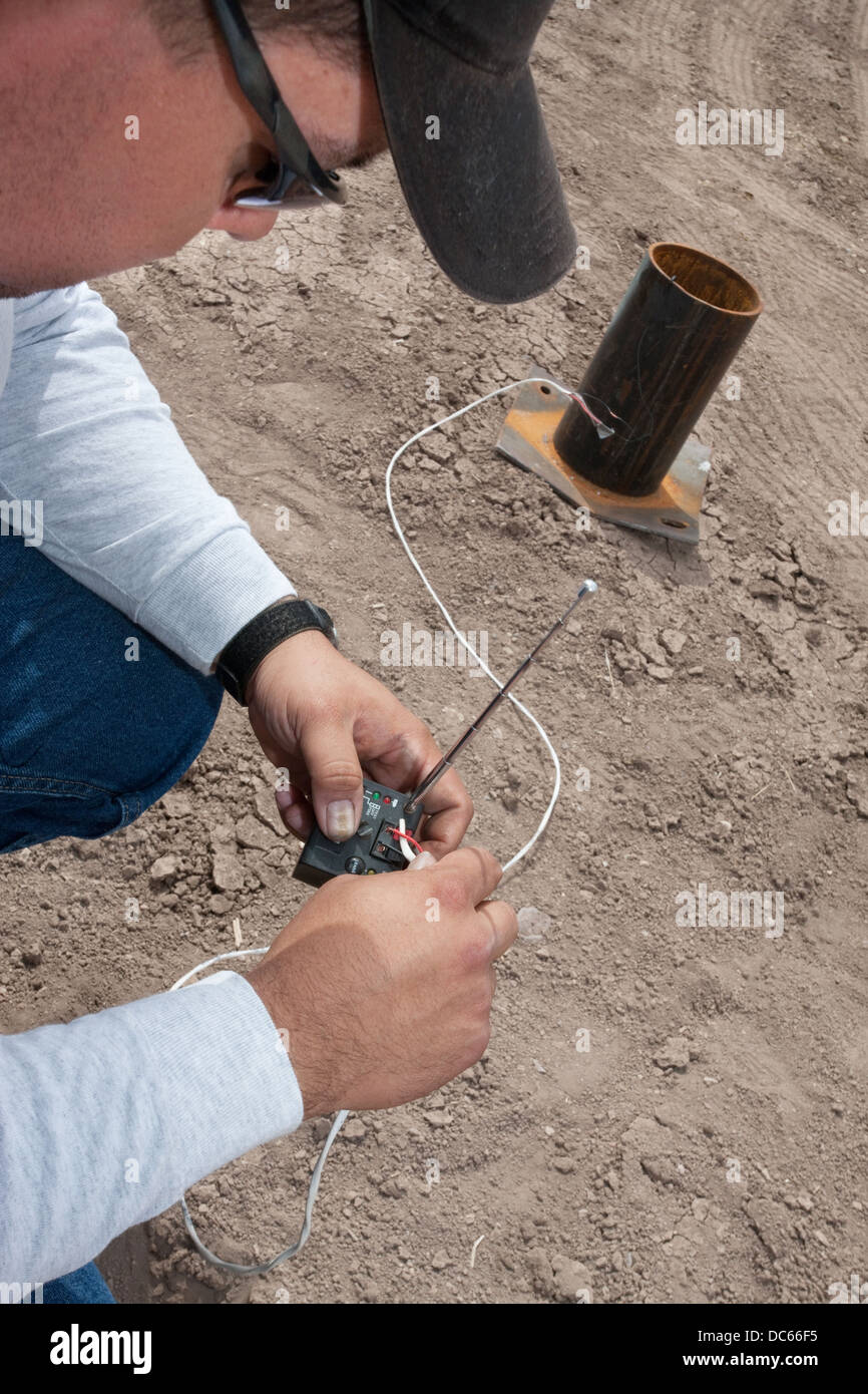 Pyrotechnic Expert Wiring a Remote Control Stock Photo - Alamy