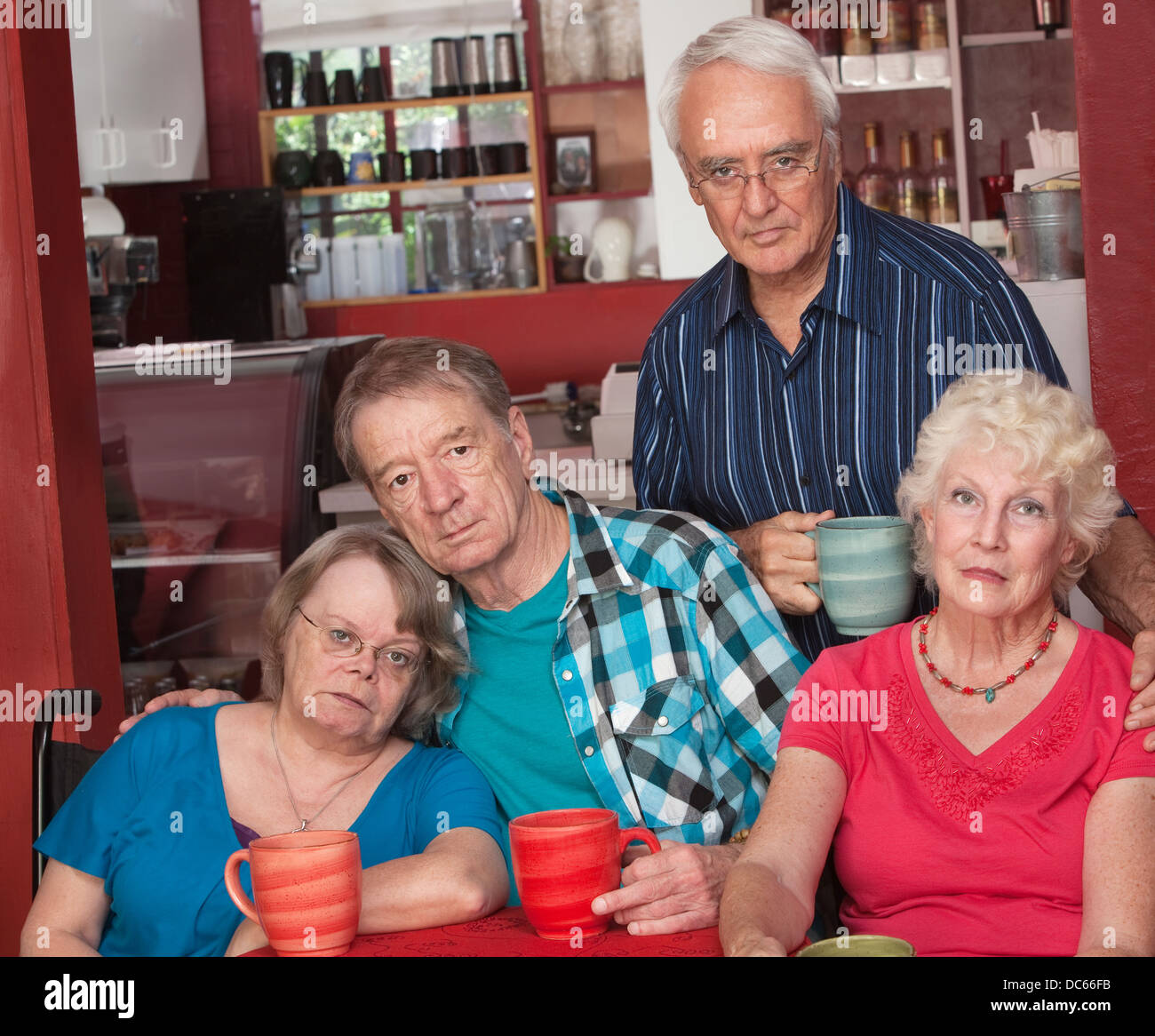 Sad Group of Senior Friends Stock Photo - Alamy