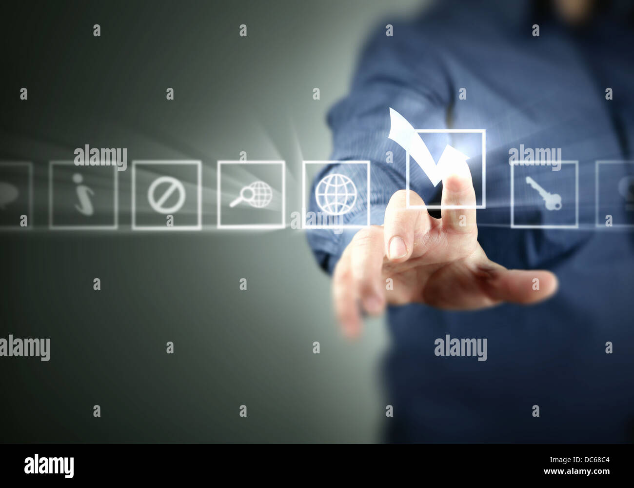 Smart man pressing virtual buttons hi-res stock photography and images ...