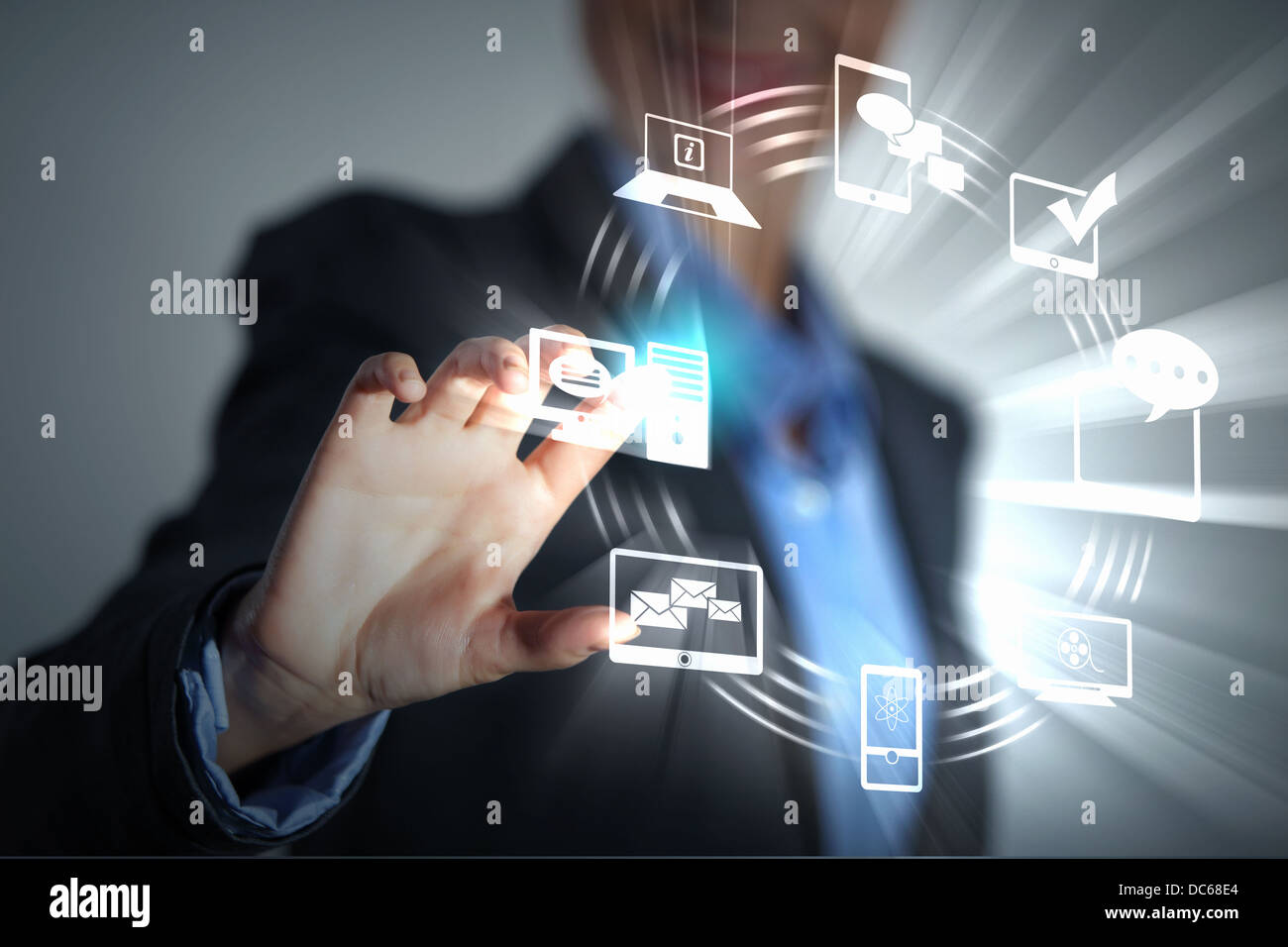 hand pushing on a touch screen Stock Photo - Alamy