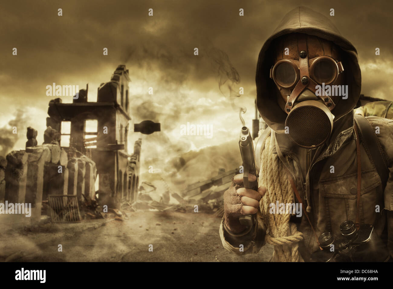 Post apocalyptic survivor in gas mask Stock Photo - Alamy
