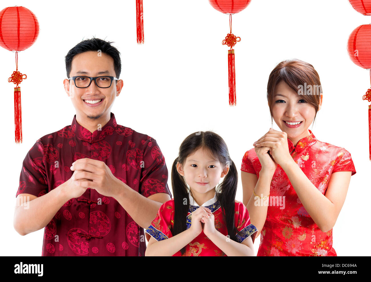 Chinese family greeting Stock Photo - Alamy