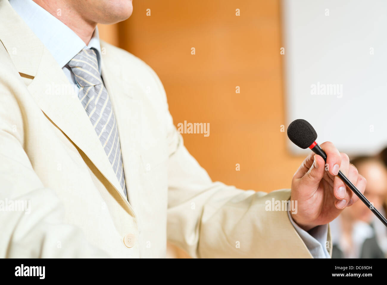 close-up microphone and presenter Stock Photo - Alamy