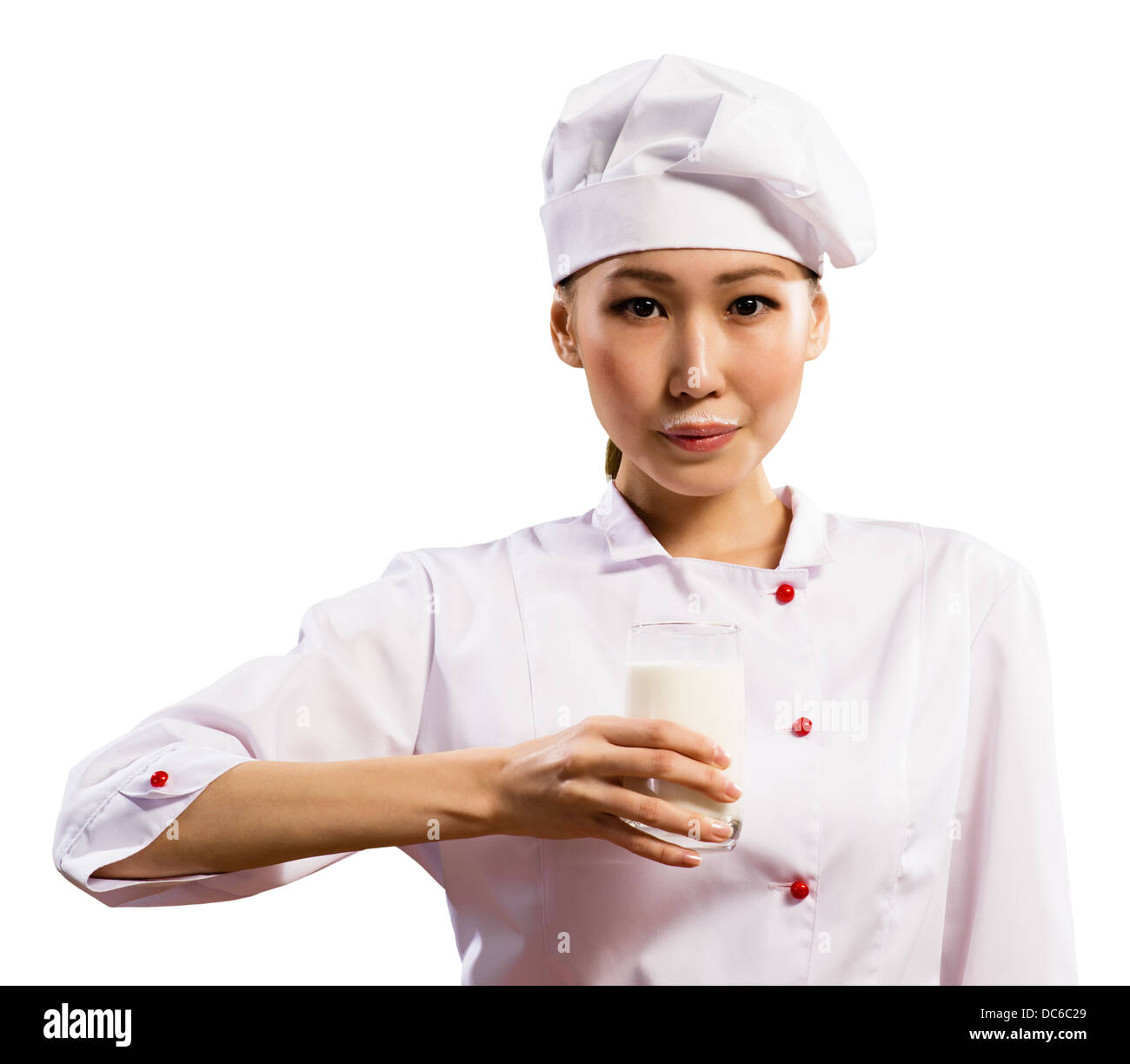 female asian chef holding a glass of milk Stock Photo - Alamy