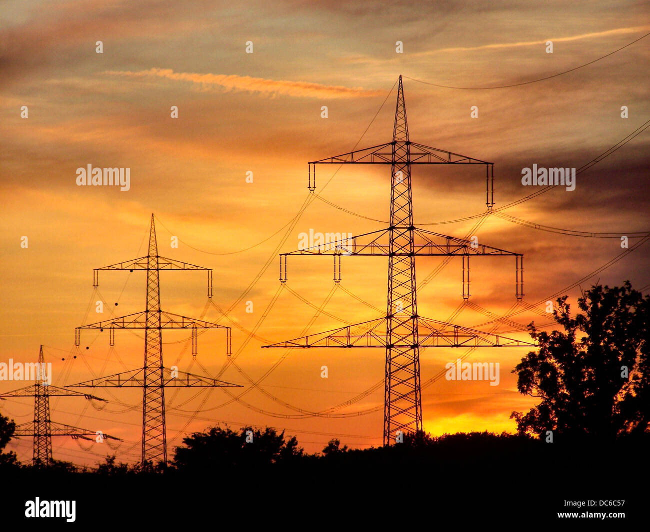 Power lines towers seen in the Spanish island of Mallorca Stock Photo ...