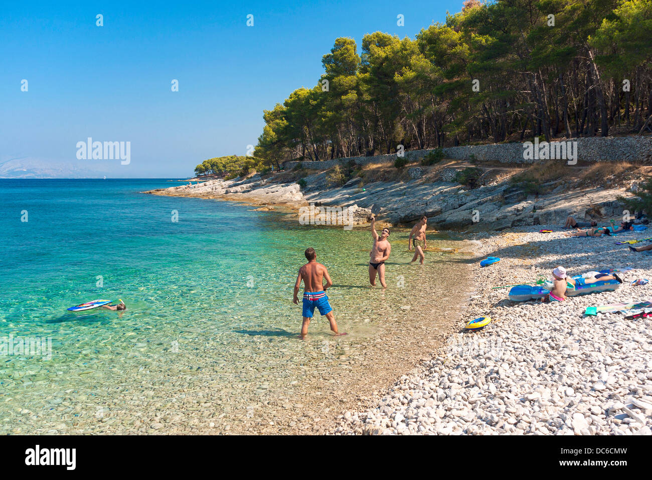 Tourists on a beach near Sutivan village on Brač island, Croatia Stock ...