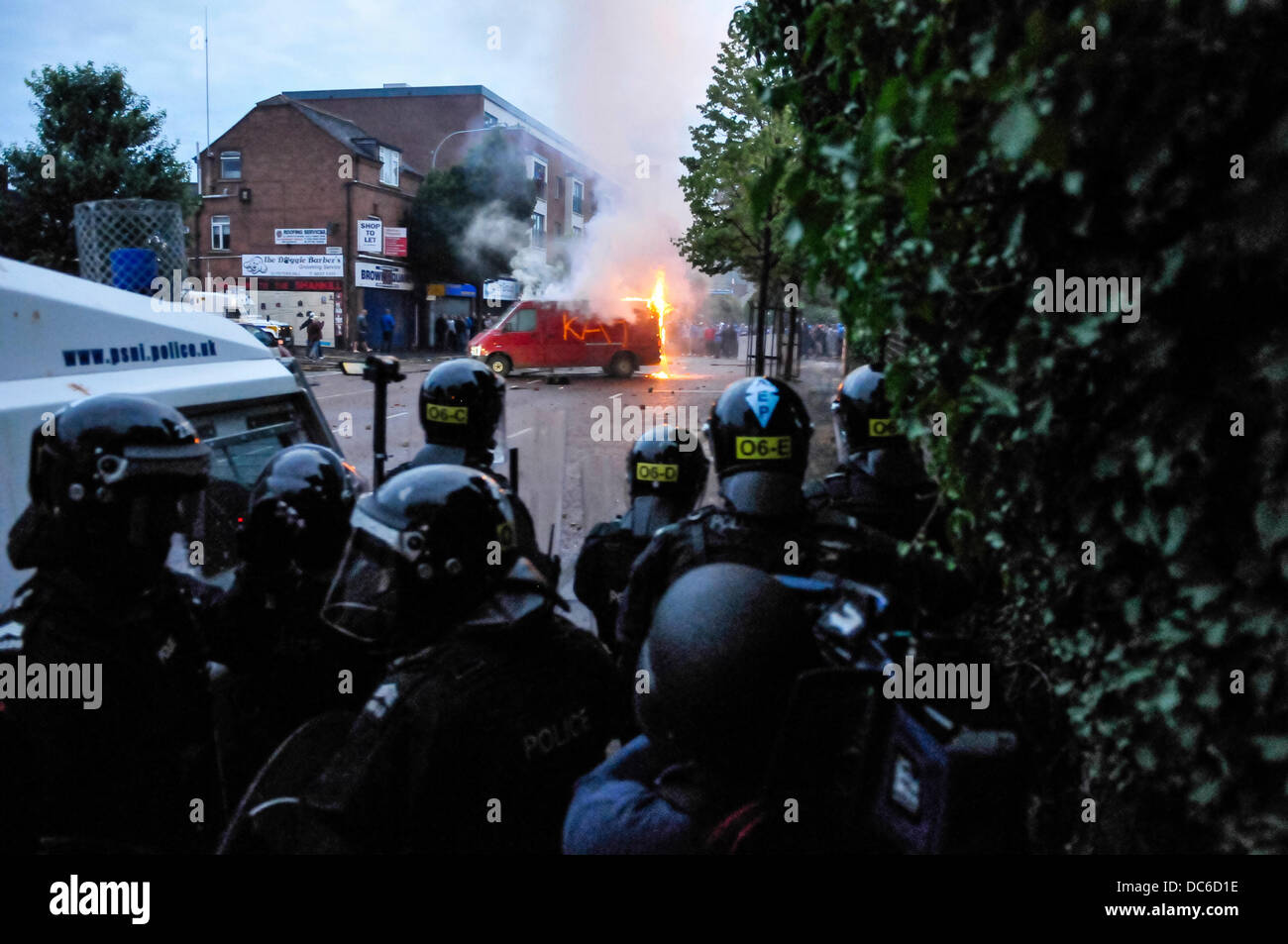 Riot police officers look at a fire hi-res stock photography and images ...