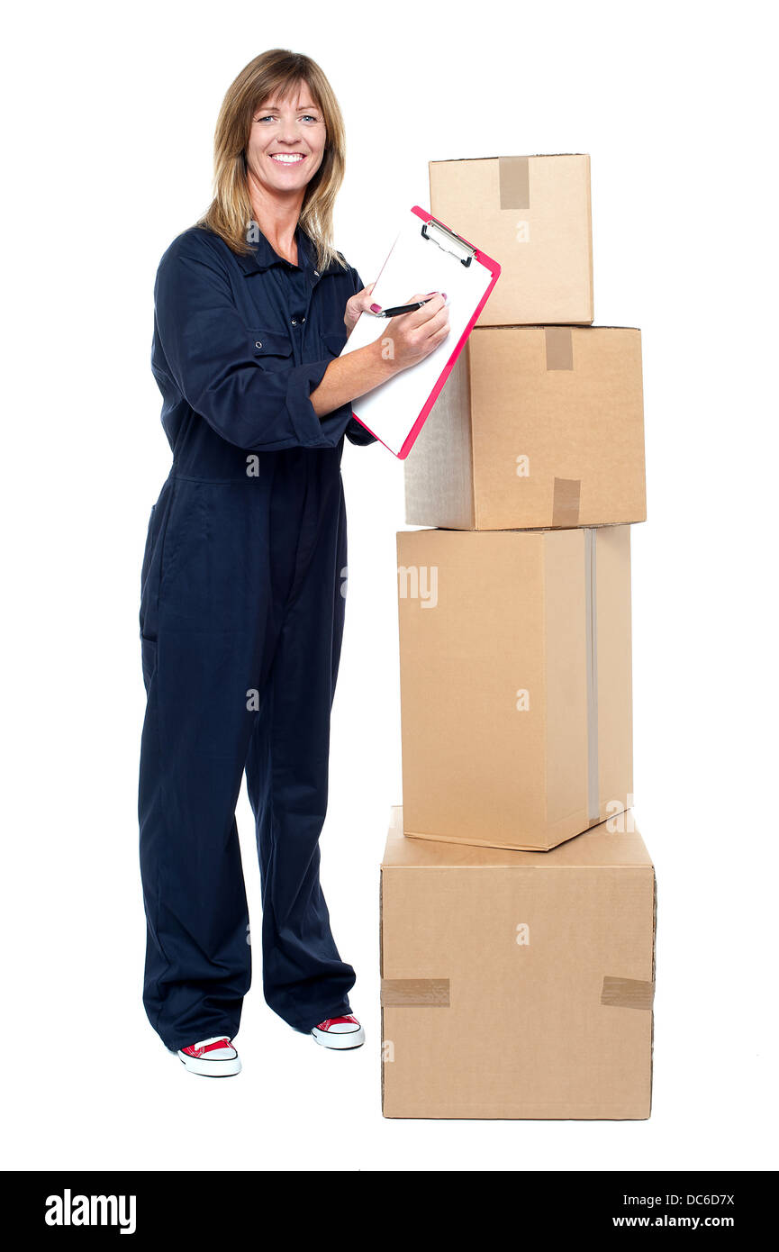 Portrait beautiful delivery woman Cut Out Stock Images & Pictures - Alamy