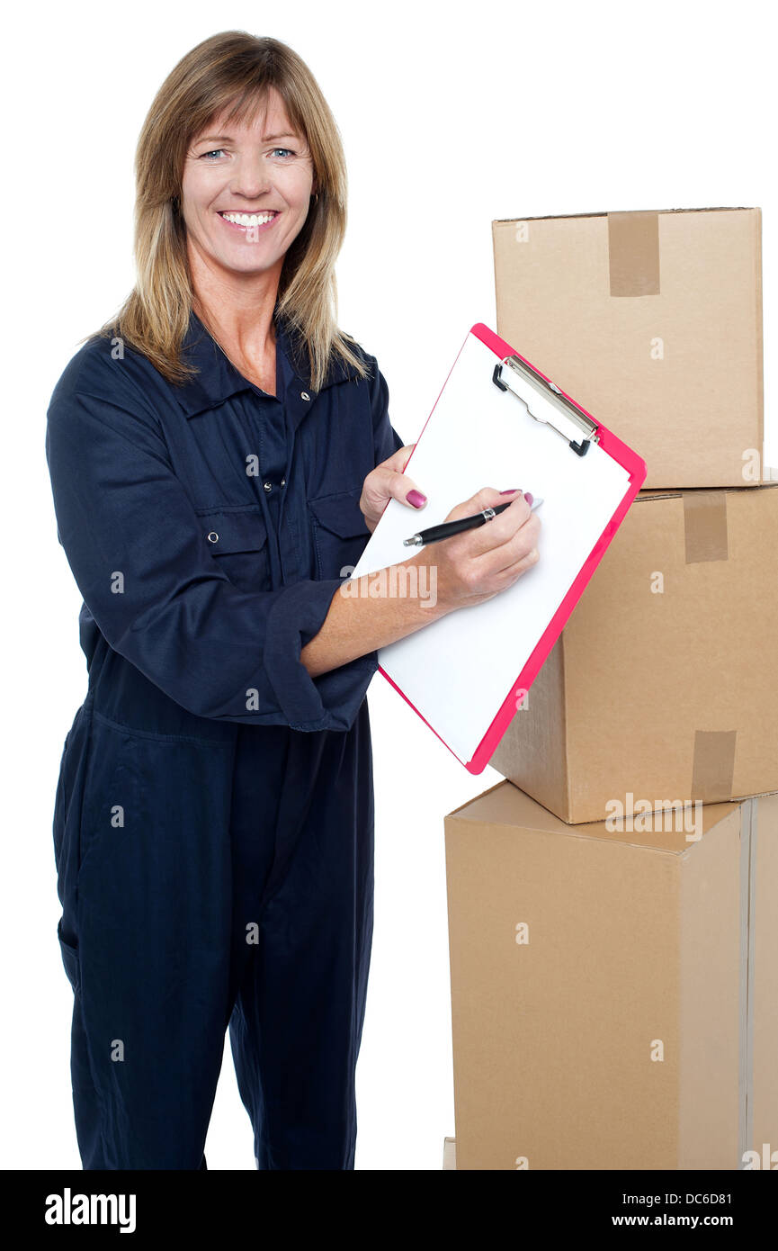 Sign here please and accept delivery of goods Stock Photo - Alamy