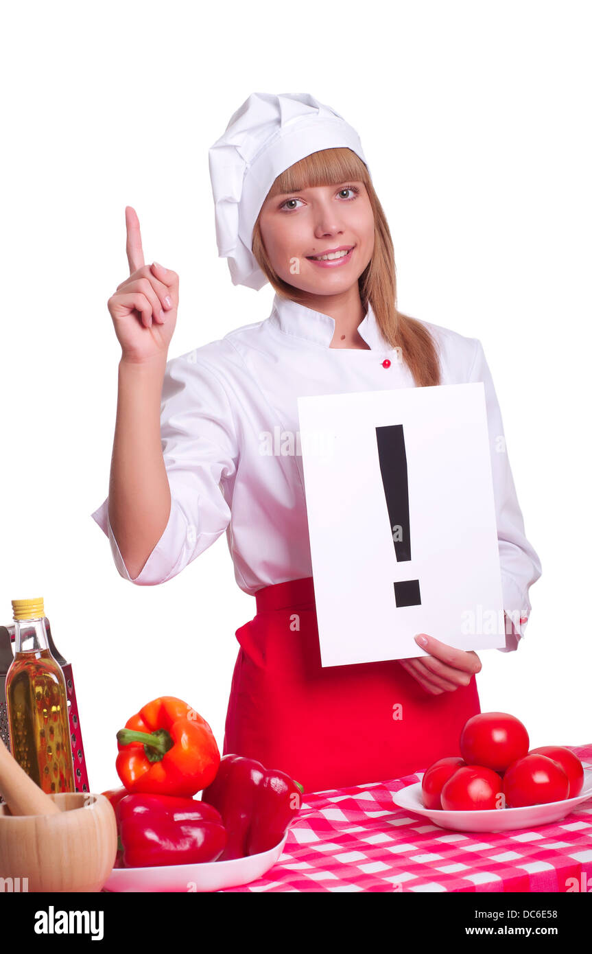 Attractive cook woman a over white background Stock Photo - Alamy