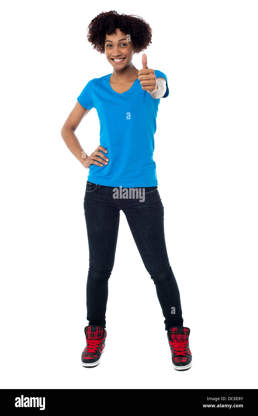 Joyful young curly woman Cut Out Stock Images & Pictures - Alamy