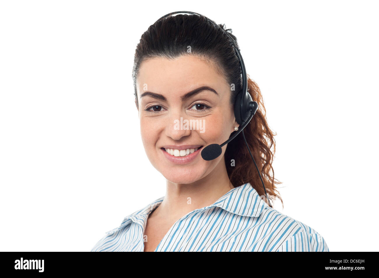 Cheerful female telecaller wearing headset hi-res stock photography and ...
