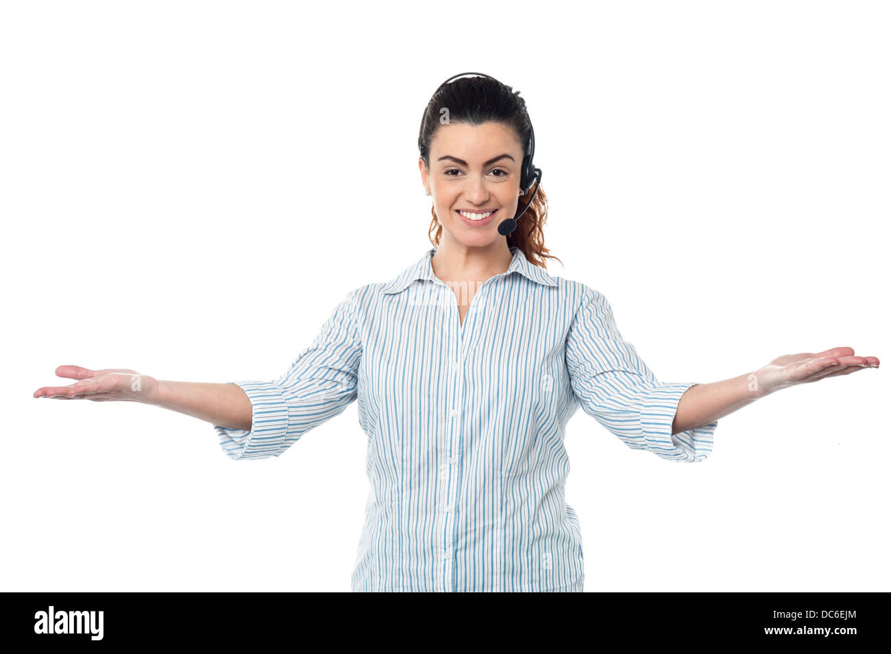 Cheerful female telecaller wearing headset hi-res stock photography and ...