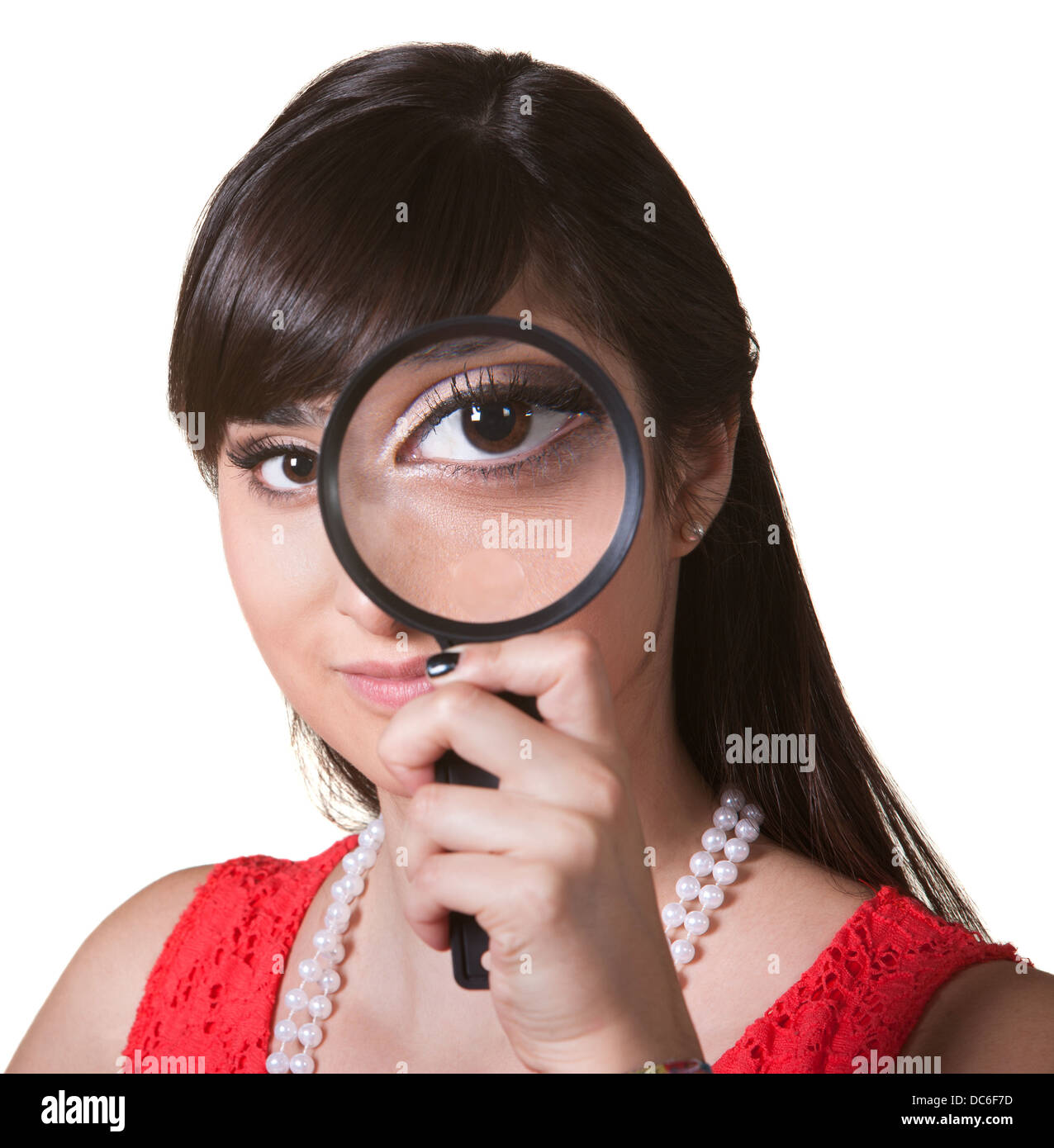 Woman with Magnifying Glass Stock Photo - Alamy