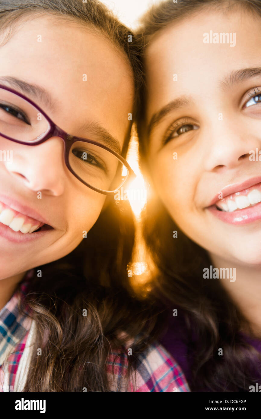 Portrait of two sisters (8-9 Stock Photo - Alamy