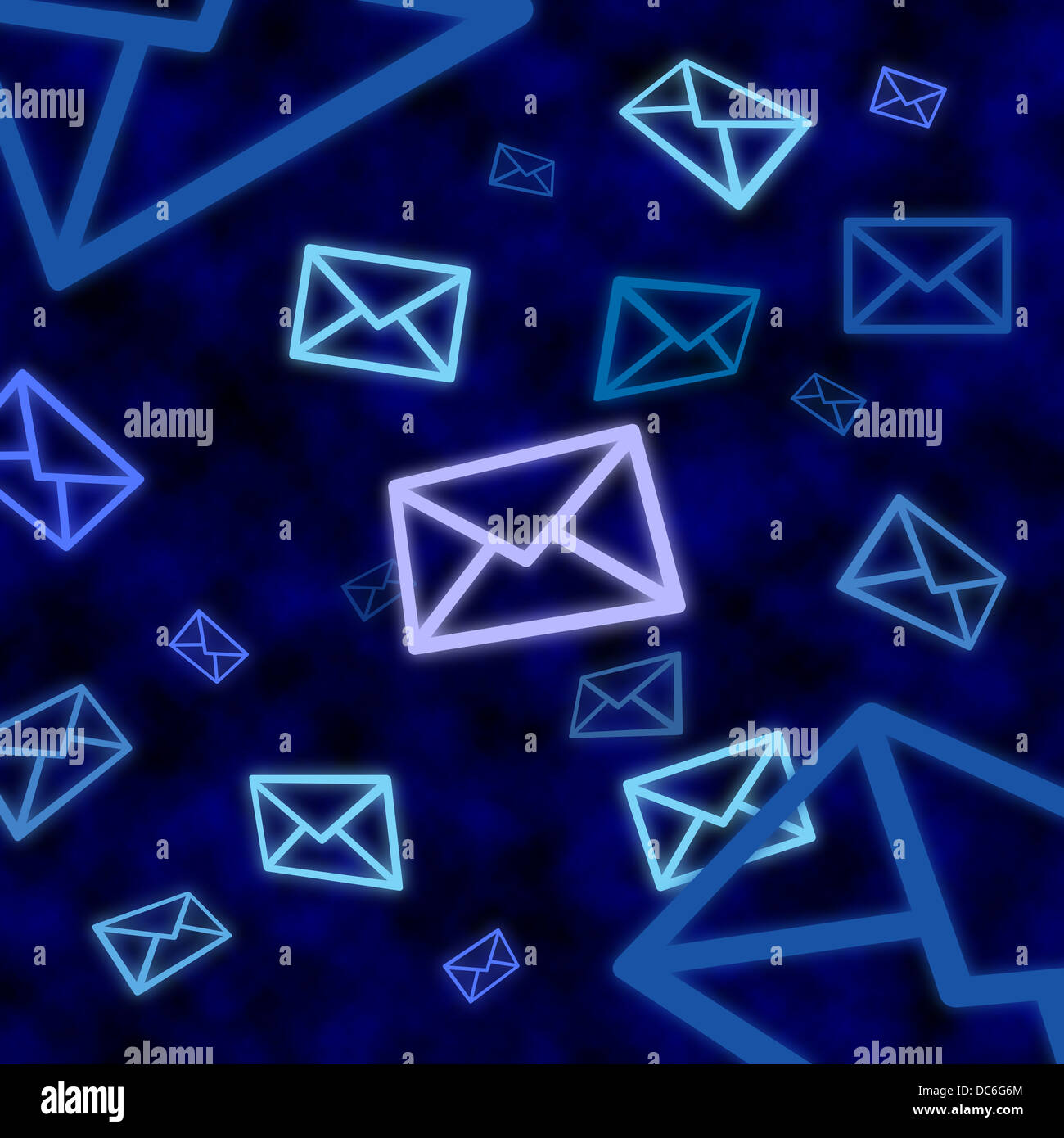 Email message icons floating in a blue cyberspace void Stock Photo - Alamy