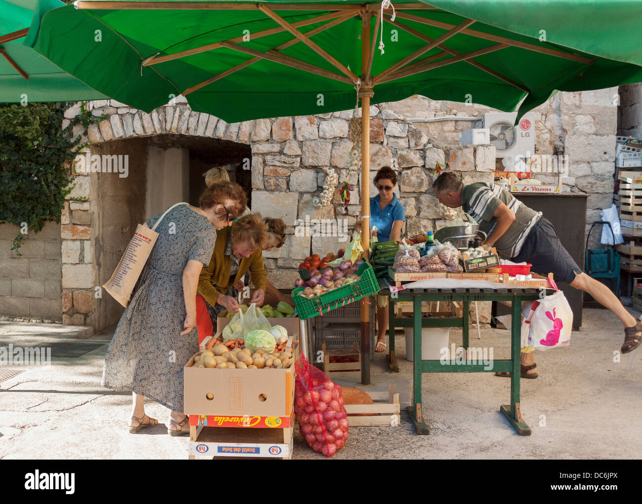 Vegetable market in Supetar village on Brač island, Croatia Stock Photo ...