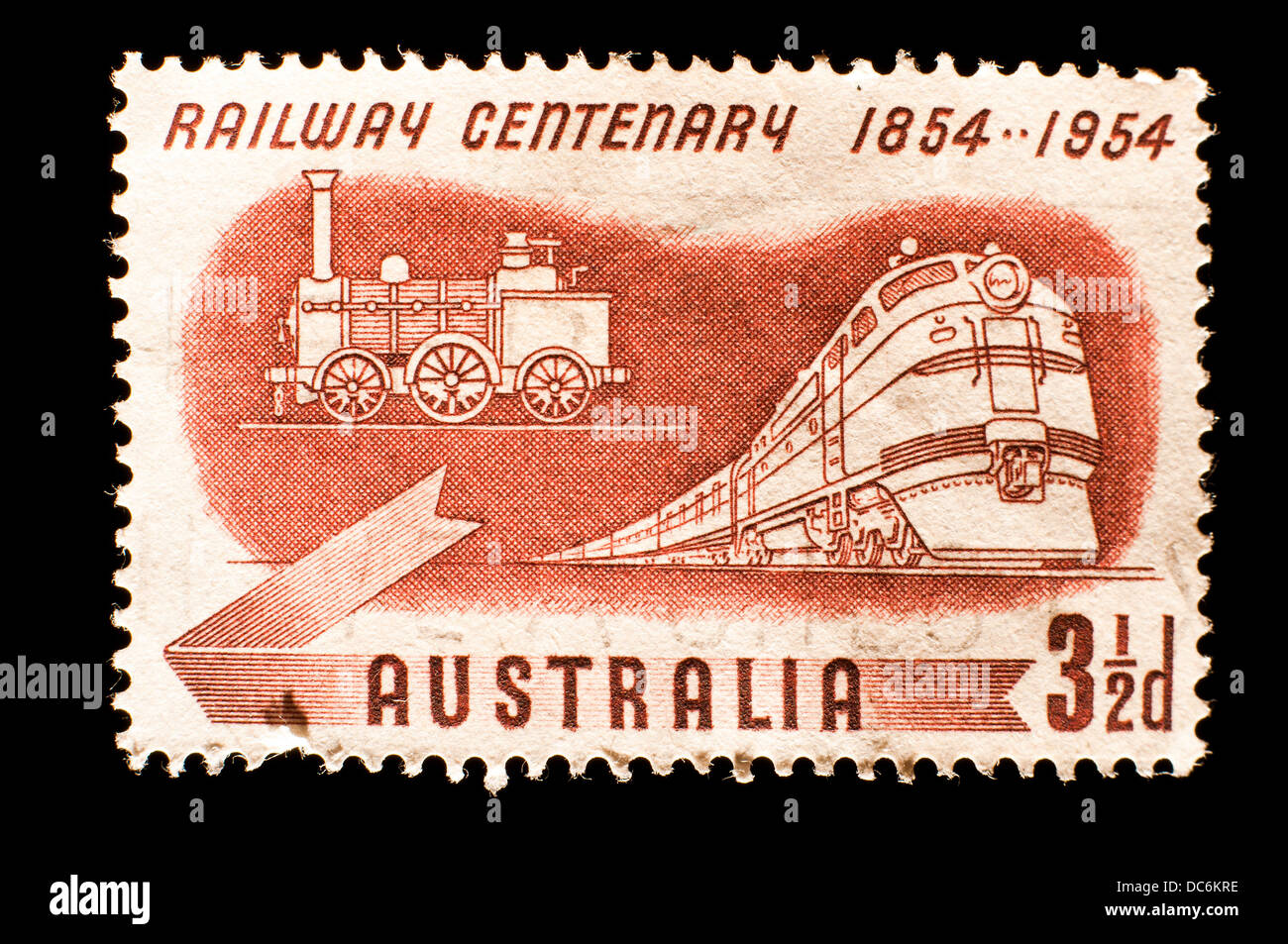 1954 railway centenary Australia postage stamp Stock Photo - Alamy