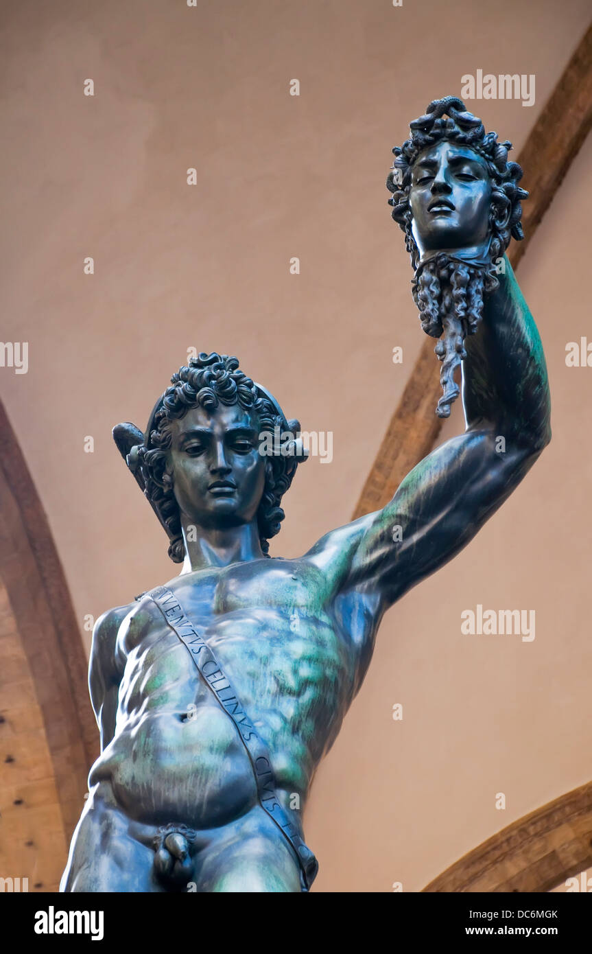 Bronze statue of Perseus holding head of Medusa in Piazza della ...
