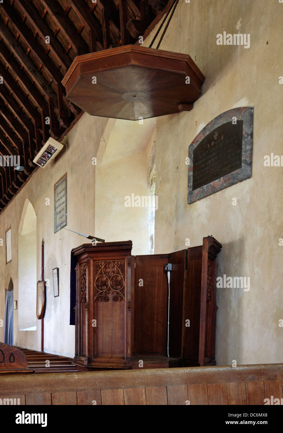 An example of a pulpit with cover in the parish church of St Andrew at ...
