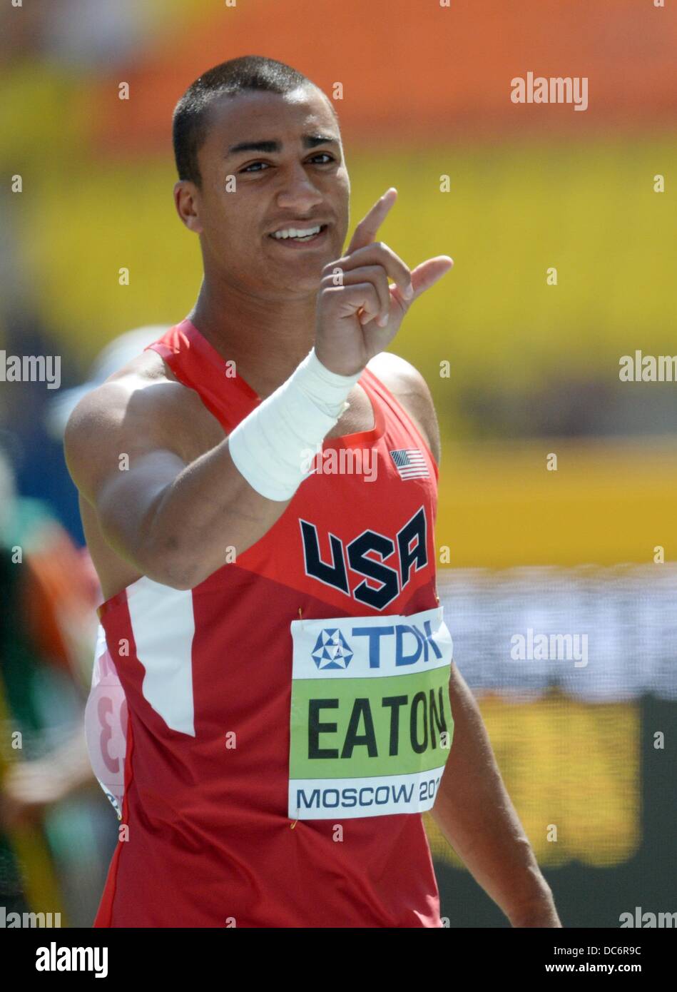 Moscow, Russia. 10th Aug, 2013. Ashton Eatan of the US competes in the ...