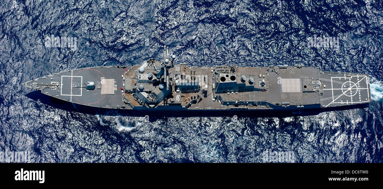 Aerial view of the US Navy guided-missile destroyer USS Halsey ...