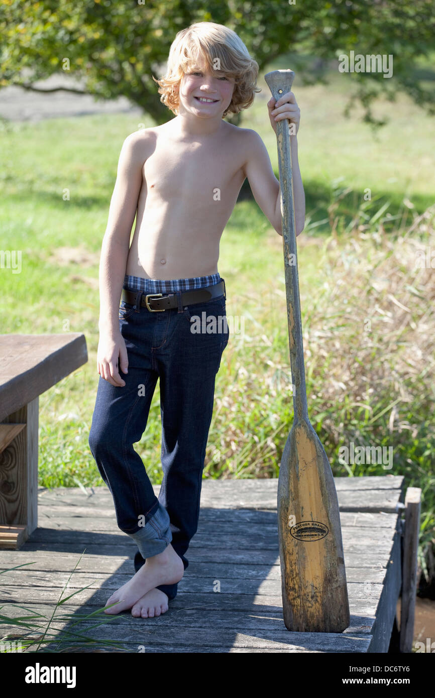 USA, New Jersey, Old Wick, Boy (10-11) with oar Stock Photo - Alamy