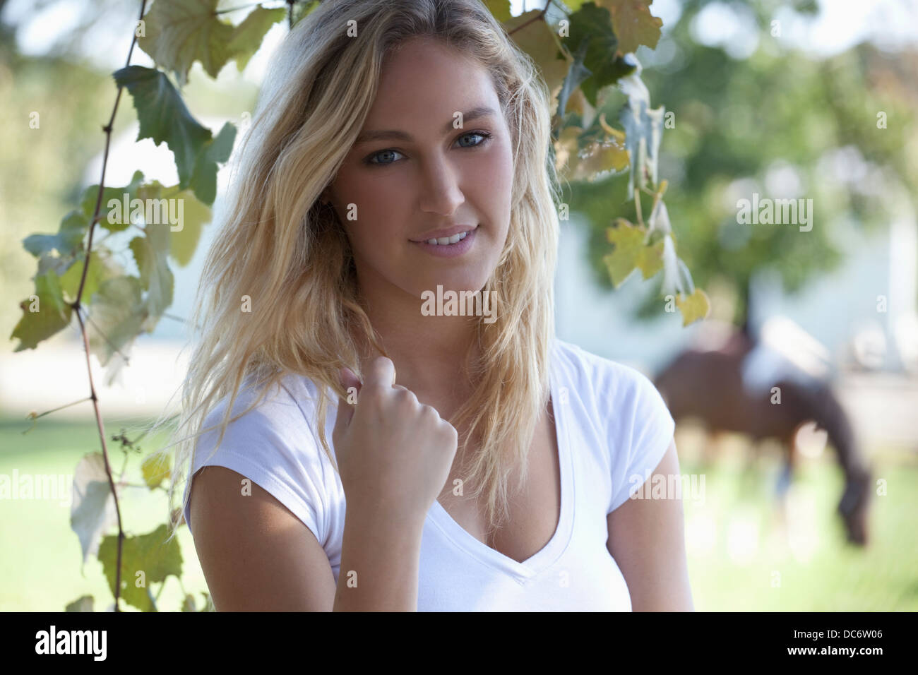 USA, New Jersey, Old Wick, Woman posing outdoors Stock Photo - Alamy