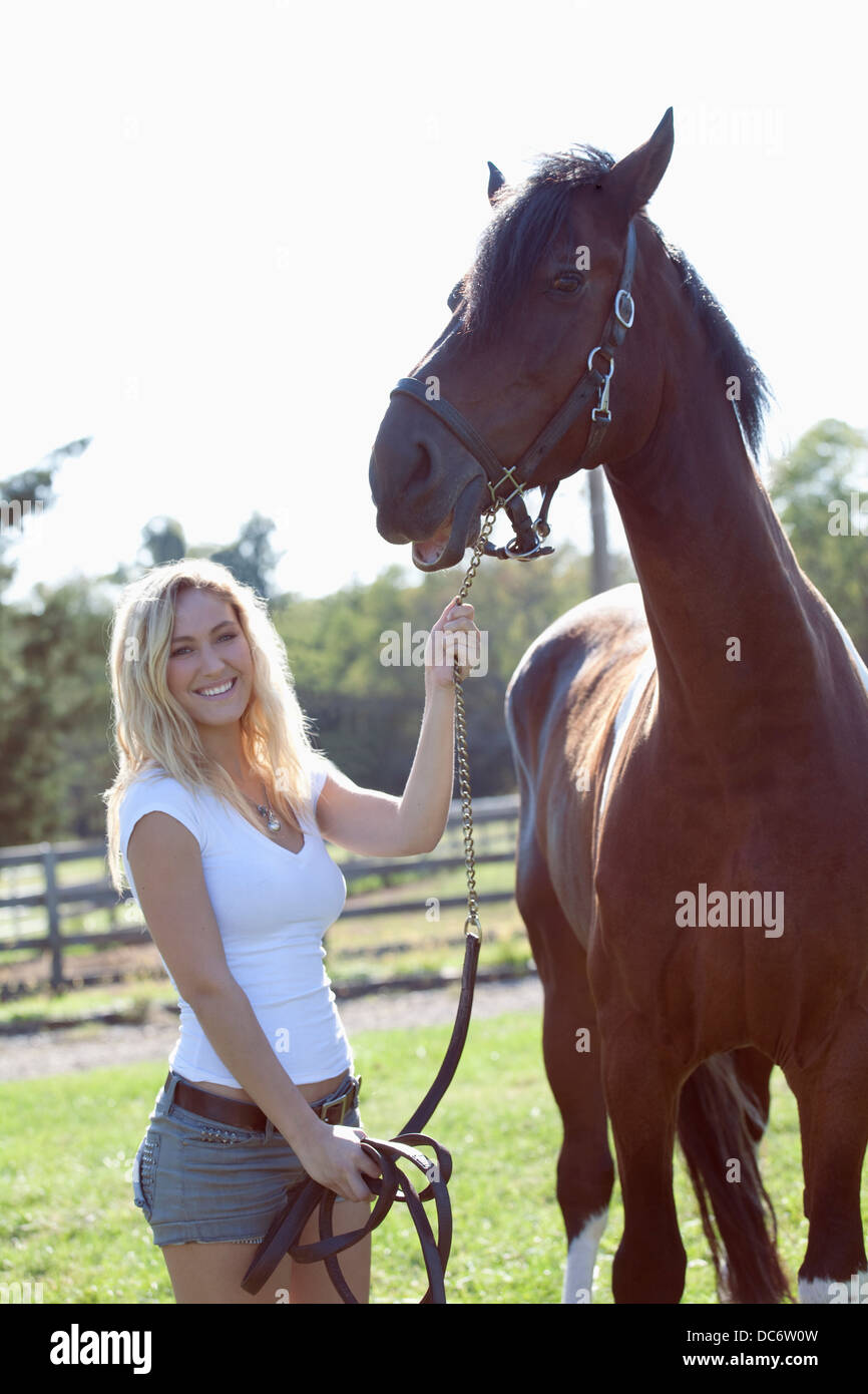 USA, New Jersey, Old Wick, Woman with horse Stock Photo - Alamy
