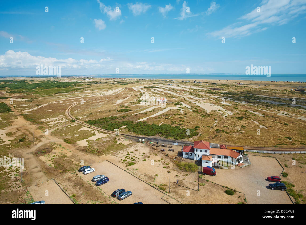 View of the train station and cafe from the top of the Dungeness ...