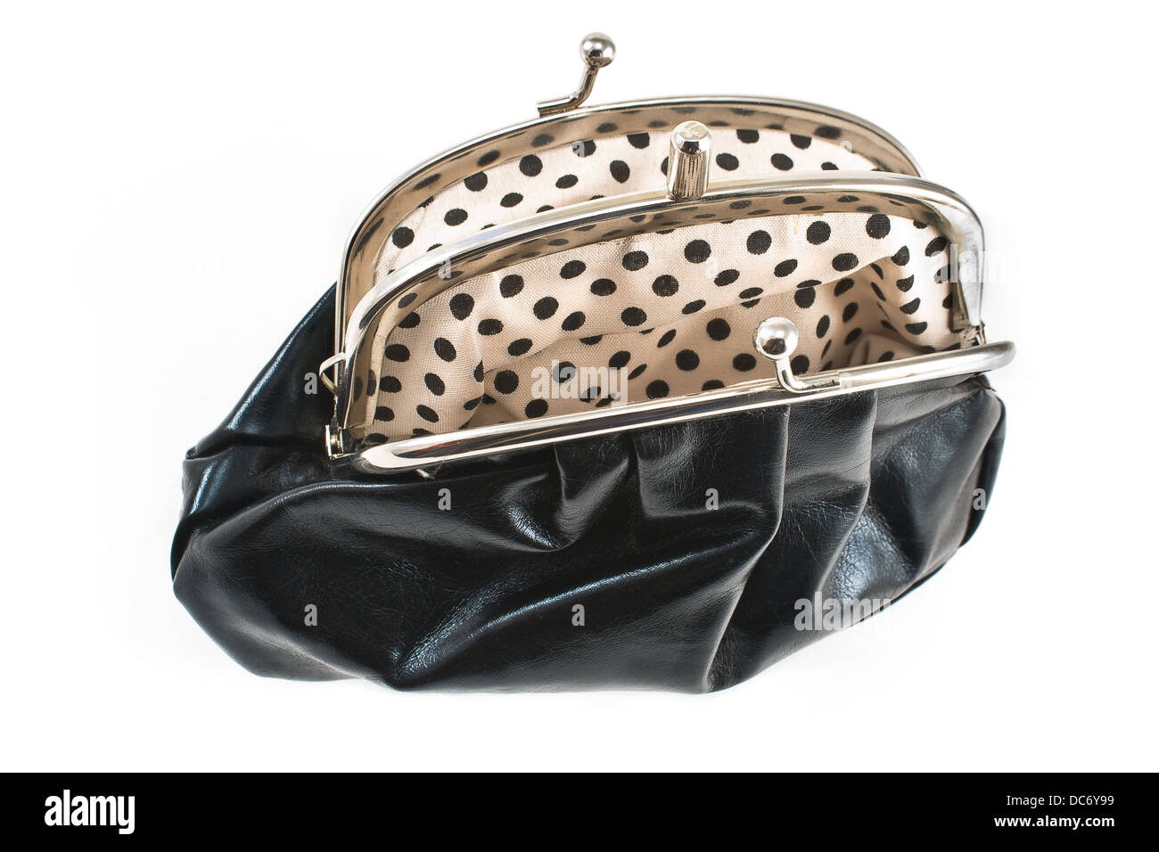 Empty open black purse isolated on white Stock Photo - Alamy