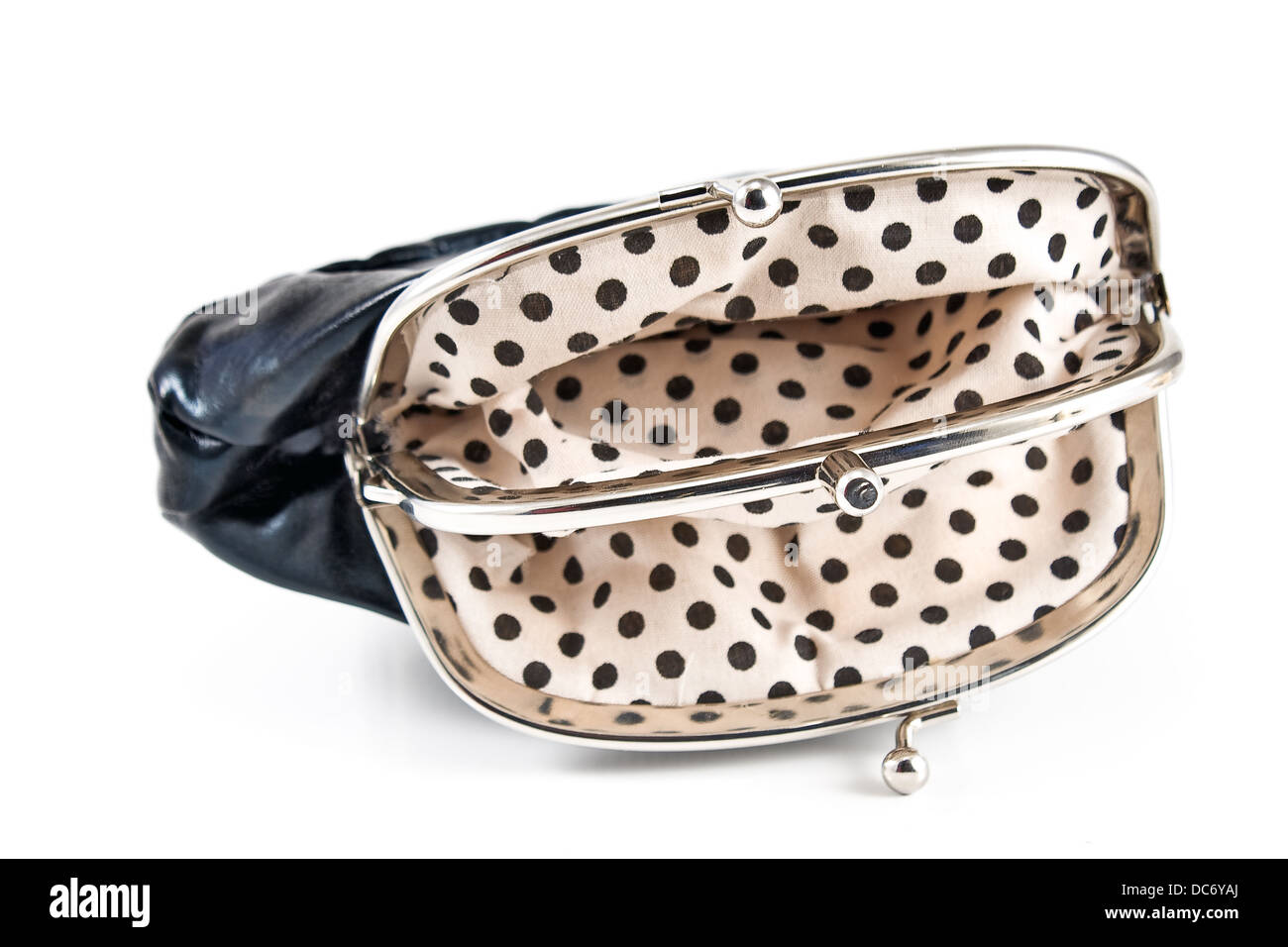 Empty open black purse isolated on white Stock Photo - Alamy