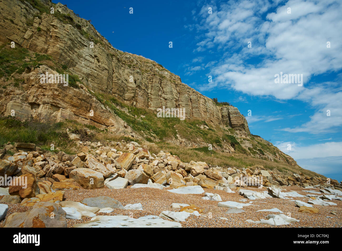 The cliff face with fallen rocks Rock-A-Nore Hastings Sussex Stock ...