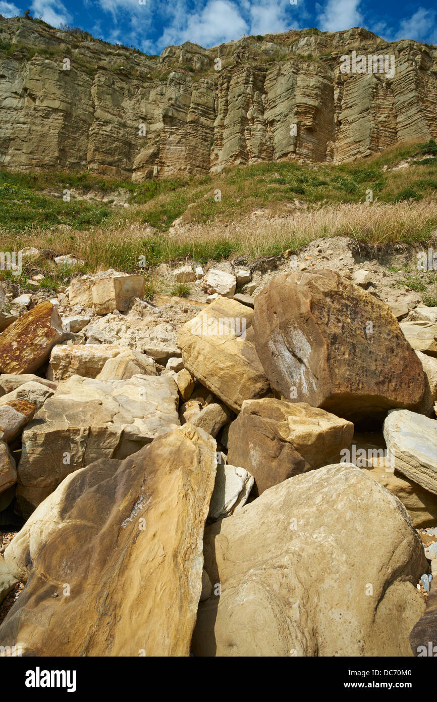 The cliff face with fallen rocks Rock-A-Nore Hastings Sussex Stock ...