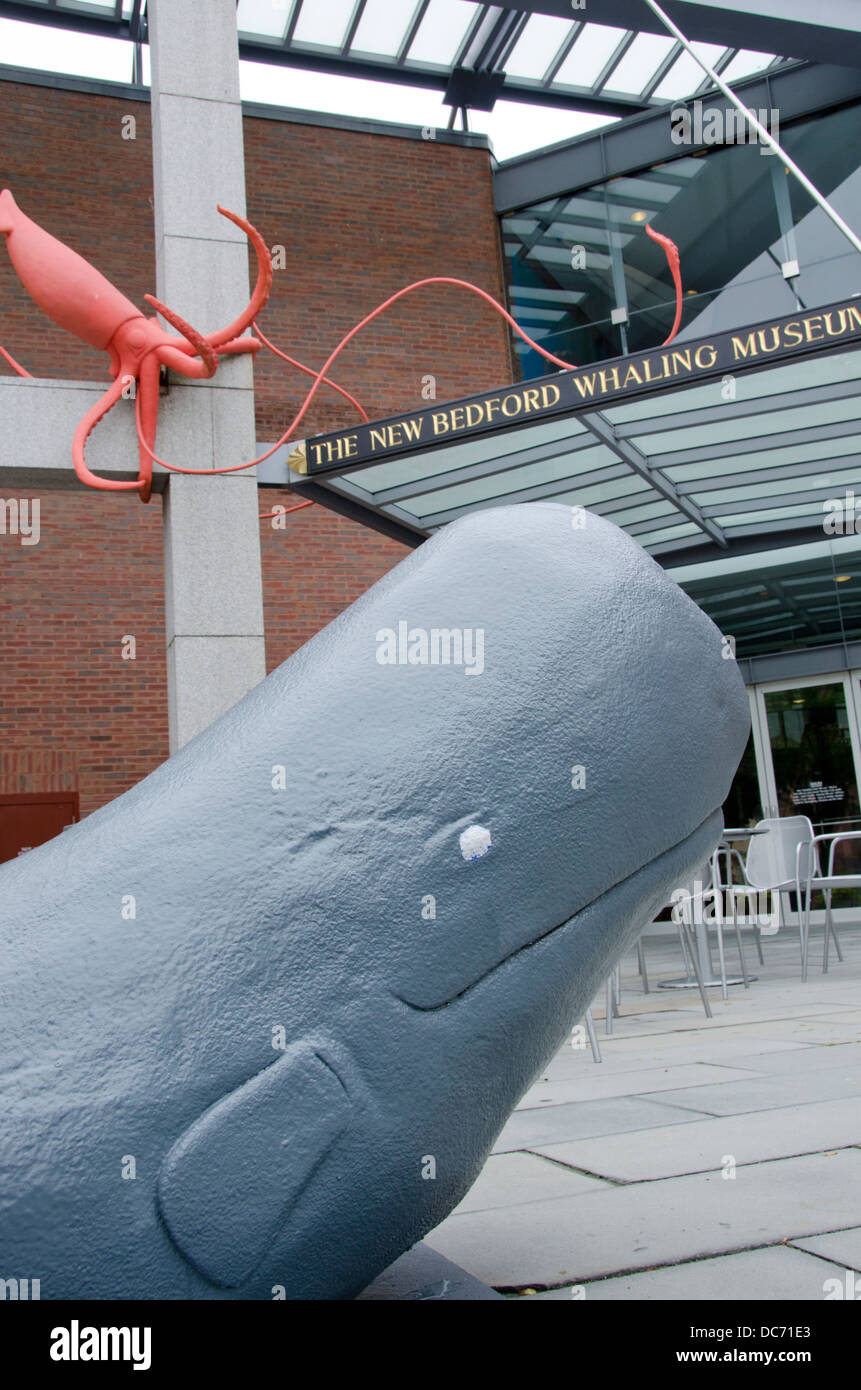 Massachusetts, New Bedford, Whaling Museum. Museum exterior with whale ...