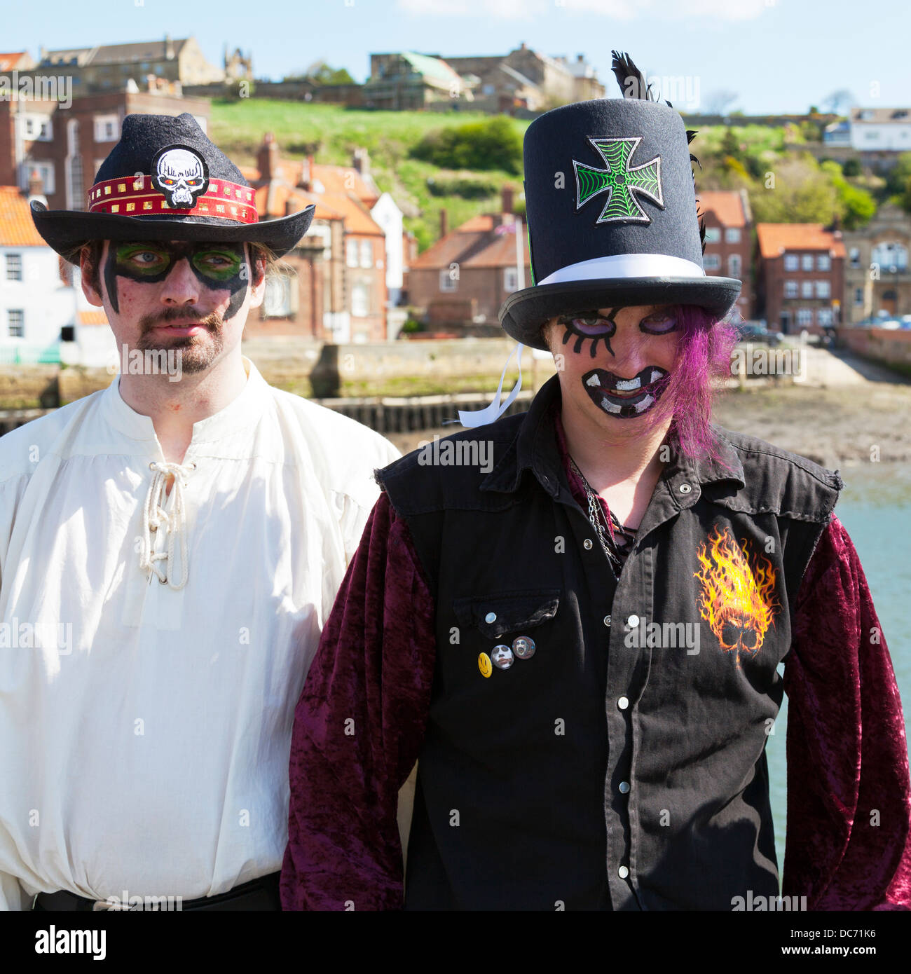 Young men dressed as pirates in gothic style scary goth Whitby UK ...