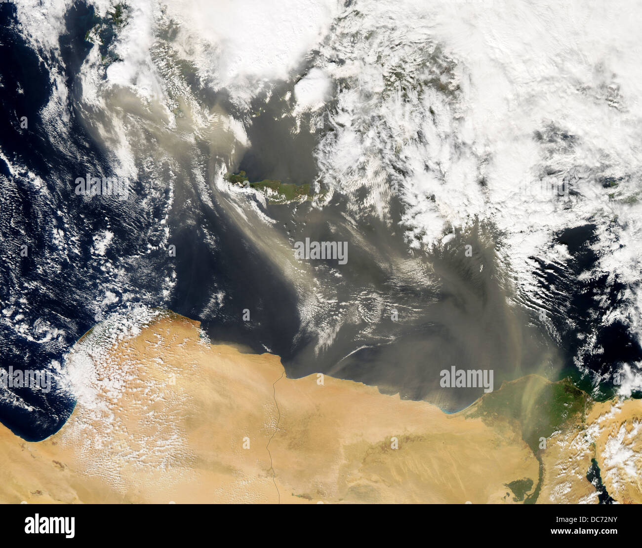 Saharan dust/ sand plumes over the Mediterranean Sea Stock Photo - Alamy