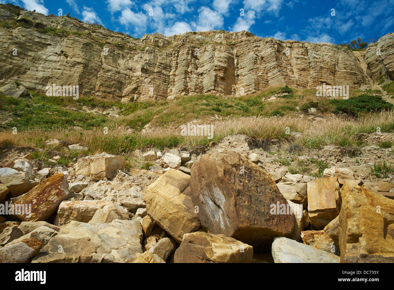 The cliff face with fallen rocks Rock-A-Nore Hastings Sussex Stock ...