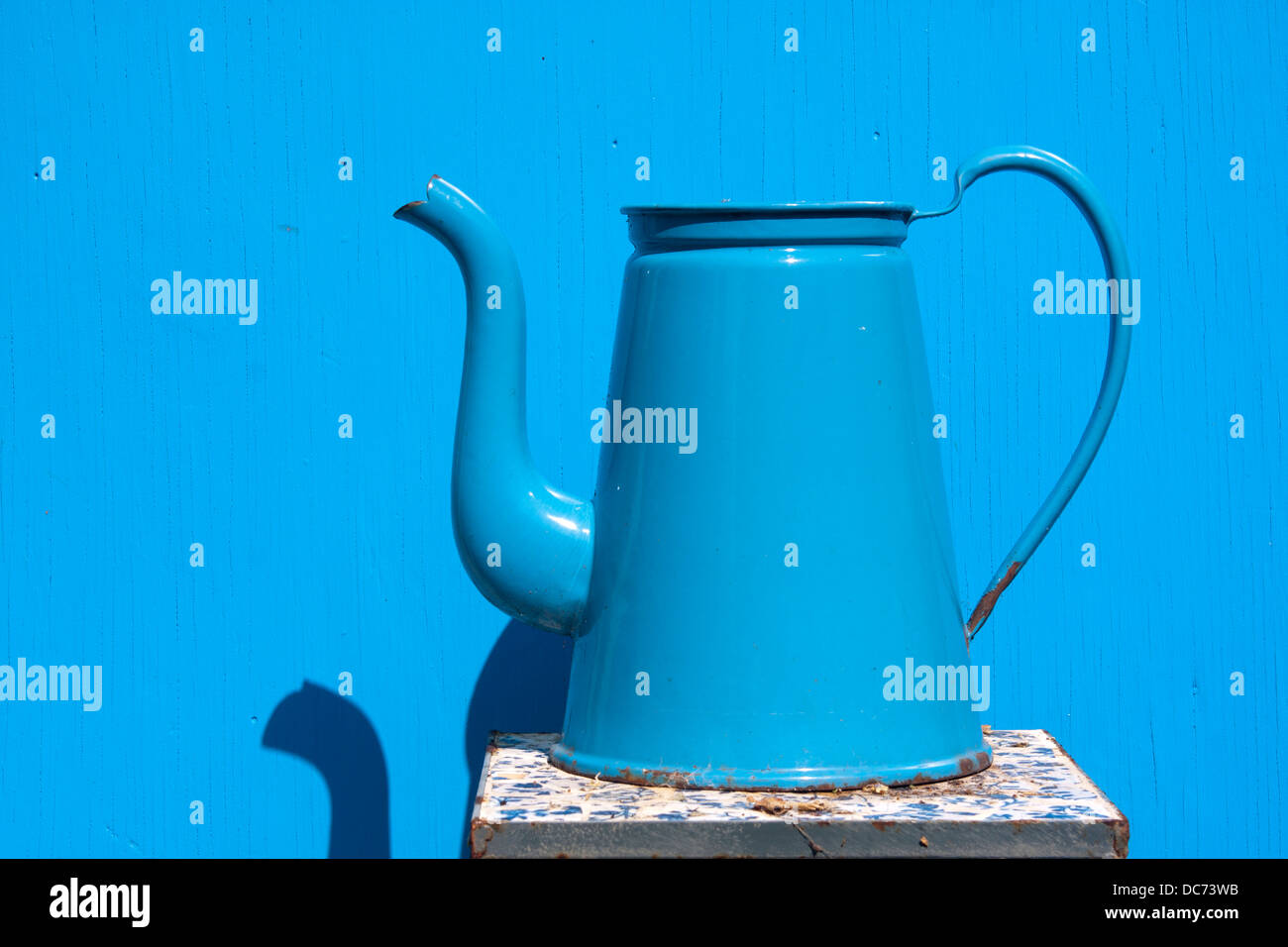Madam blue enamel coffee pot Stock Photo - Alamy