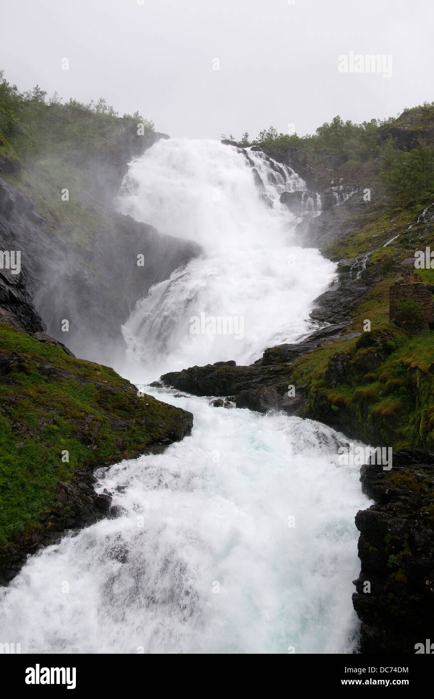 The Flam train makes stops at the beautiful Kjosfossen waterfall on its ...