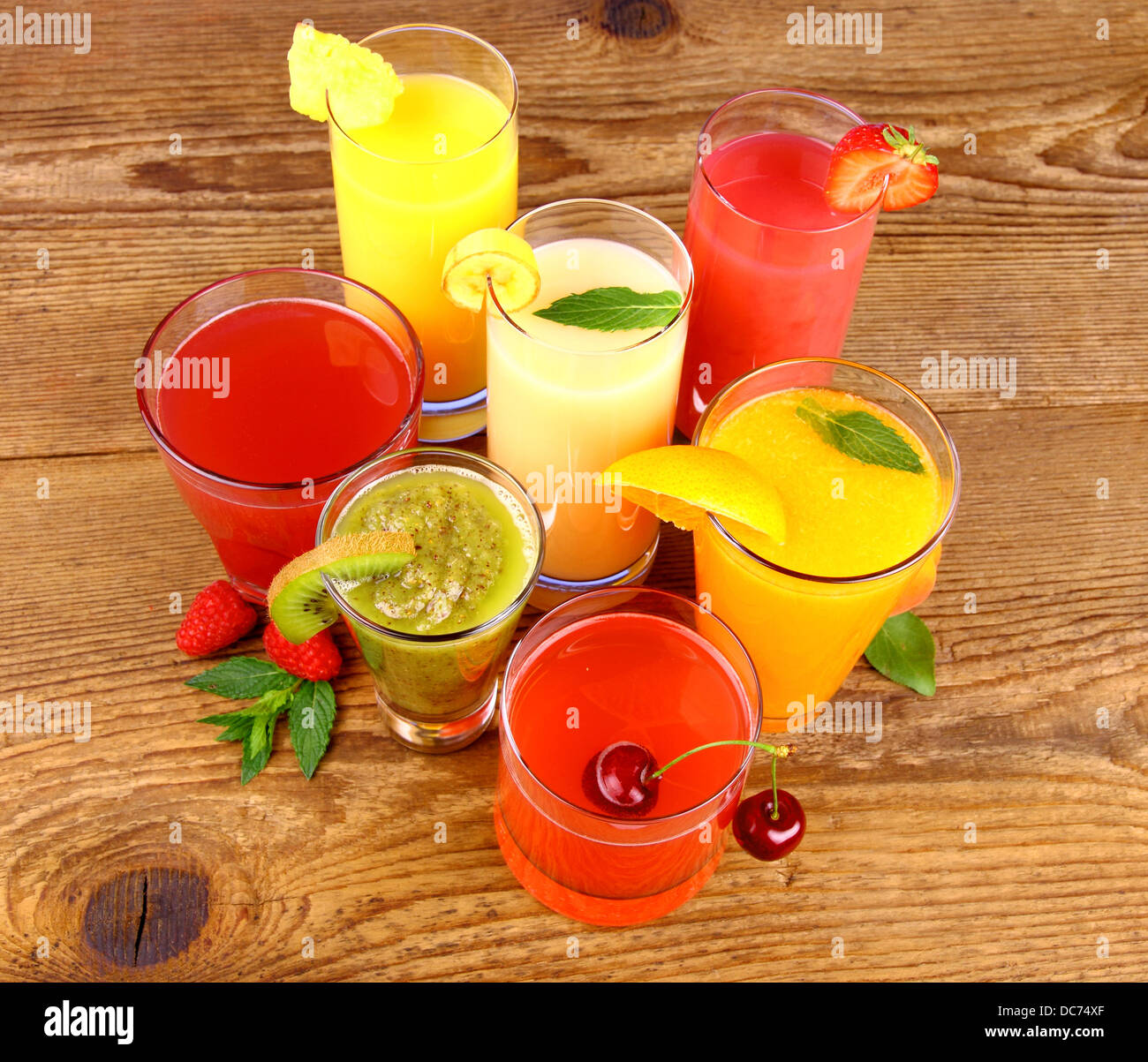 Juices from kiwi, raspberries, cherry, orange, strawberry and pineapple ...