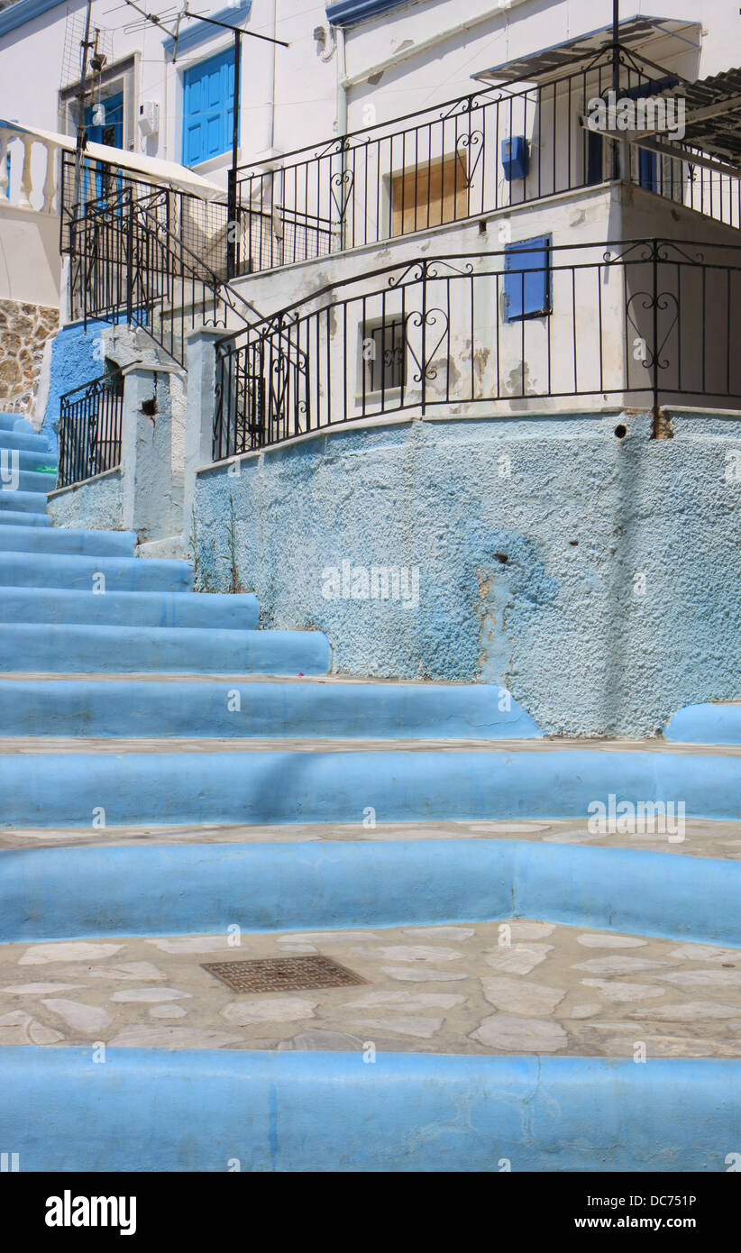 Blue and White steps to a Traditional white and blue Greek House Stock ...