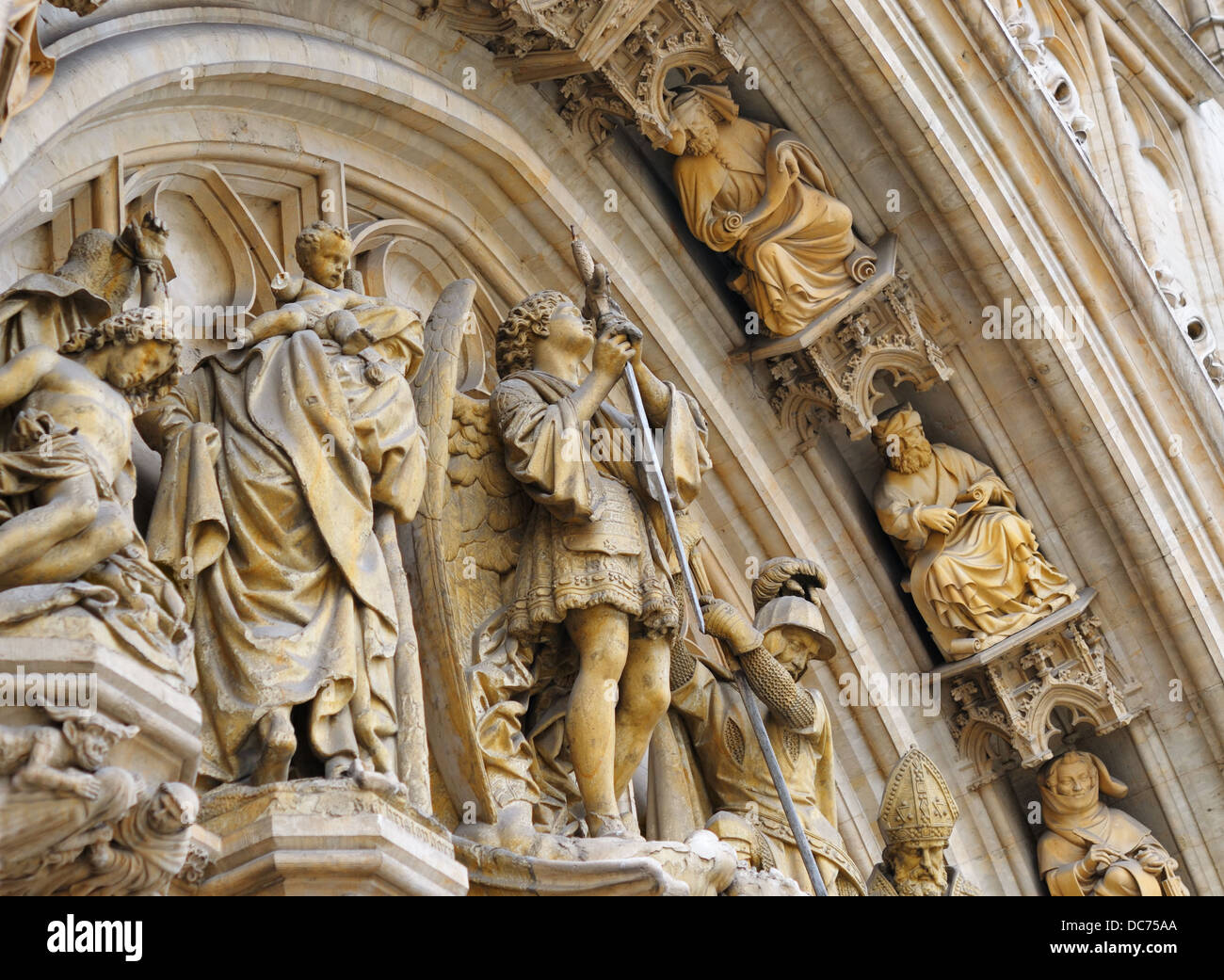 Fine details of medieval facade of gothic building in Grand Place of ...