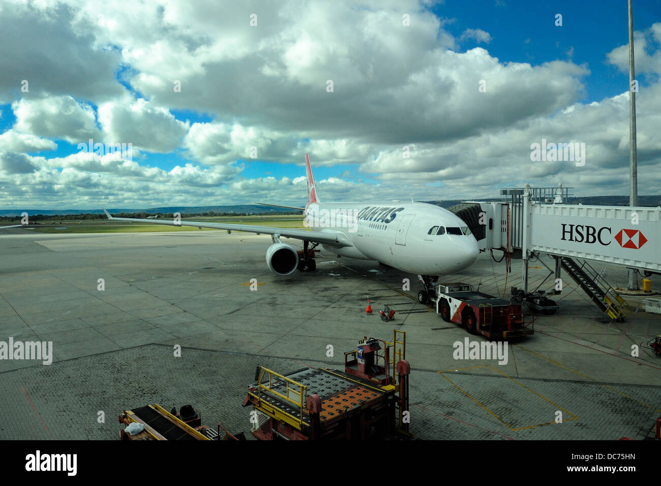 Qantas jet undergoing preparations for flight. Perth Airport, Perth ...