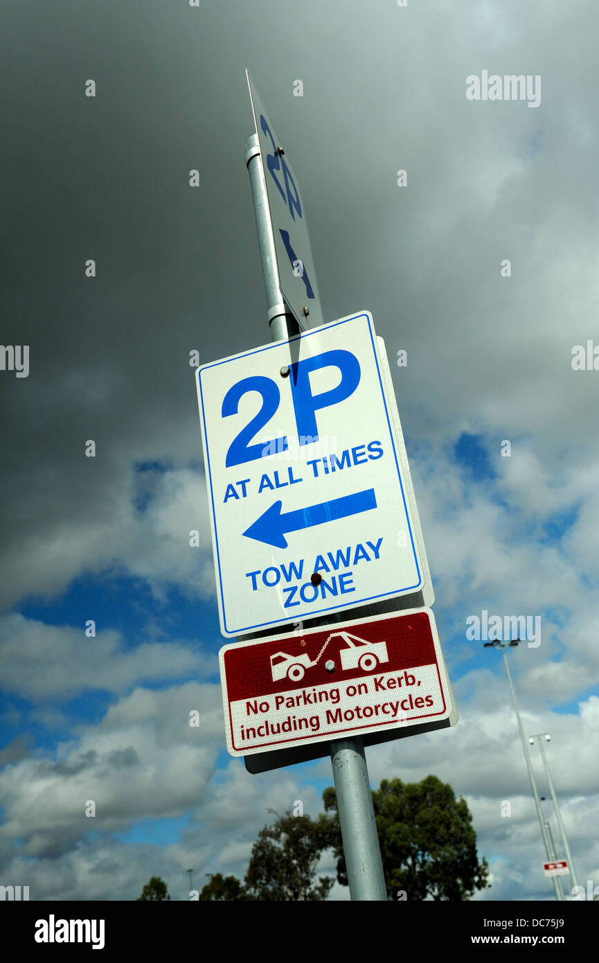 Sign indicating 2 hour parking limit and tow away zone. Perth, Western ...